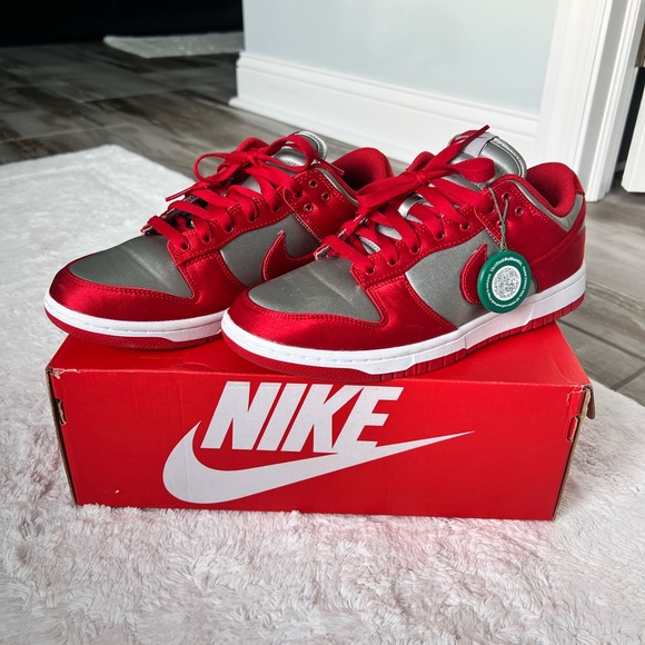 Nike | Shoes | Nike Dunk Low Satin Red And Gray | Poshmark